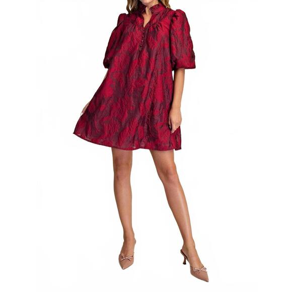 glam | Dresses | New Glam Viviana Ruffled Neck Volume Sleeve Dress In ...